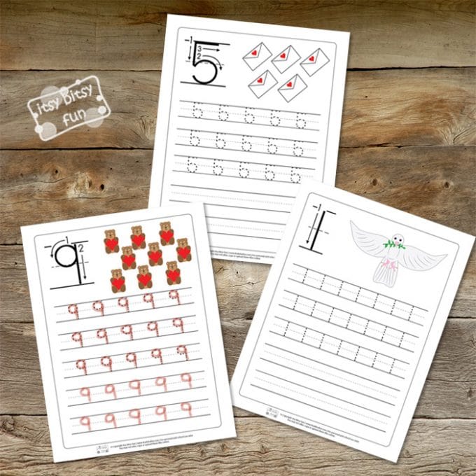 Valentine's Day Number Tracing Worksheets - Itsy Bitsy Fun