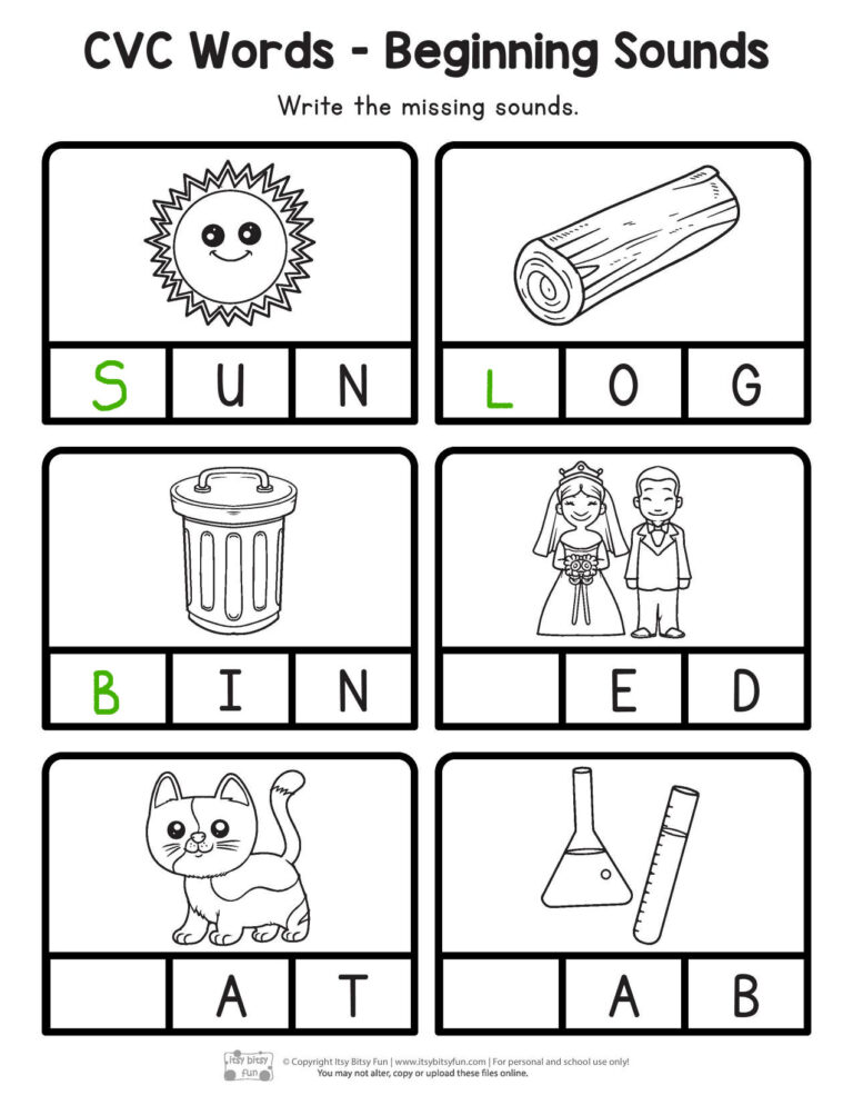 CVC Beginning Sounds Worksheets - Itsy Bitsy Fun