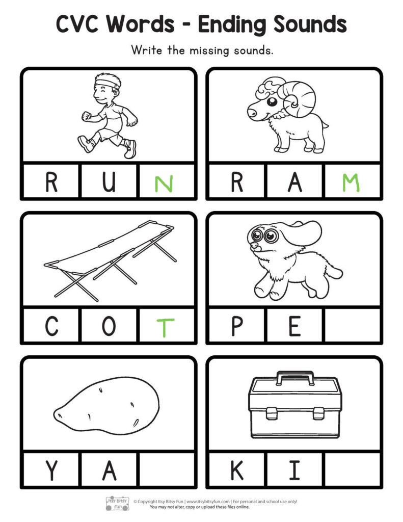 CVC Ending Sounds Worksheets Itsy Bitsy Fun CVC Ending Sounds Worksheets Itsy Bitsy Fun