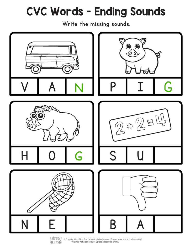 CVC Ending Sounds Worksheets Itsy Bitsy Fun CVC Ending Sounds Worksheets Itsy Bitsy Fun