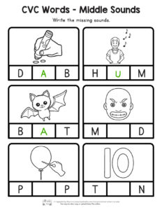 CVC Middle Sounds Worksheets - Itsy Bitsy Fun