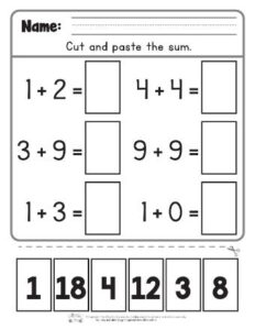 Cut and Glue Single Digit Addition Worksheets - Itsy Bitsy Fun