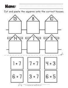 Cut and Paste Single Digit Addition Worksheets - Itsy Bitsy Fun