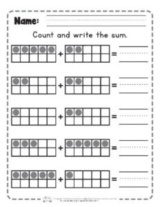 Ten Frames Single Digit Addition Worksheets - Itsy Bitsy Fun