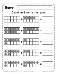 Ten Frames Single Digit Addition Worksheets - Itsy Bitsy Fun