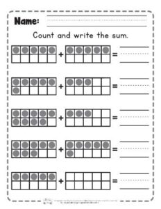 Ten Frames Single Digit Addition Worksheets - Itsy Bitsy Fun