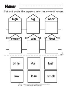 Cut and Paste Opposites Worksheets - Itsy Bitsy Fun