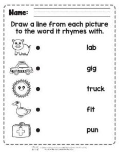 Rhymes Matching Worksheets - Itsy Bitsy Fun