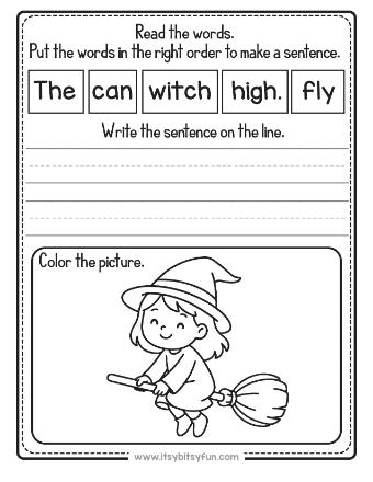 Halloween Unscramble the Sentence Kindergarten Writing Worksheets ...