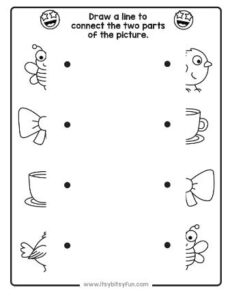 Match the Halves Preschool Worksheets - Itsy Bitsy Fun