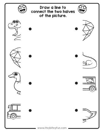 Match the Halves Preschool Worksheets - Itsy Bitsy Fun