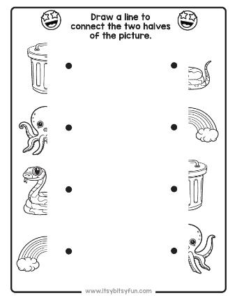 Match the Halves Preschool Worksheets - Itsy Bitsy Fun