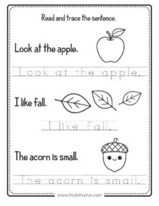 Fall Tracing Sentence Worksheets for Kindergarten - Itsy Bitsy Fun