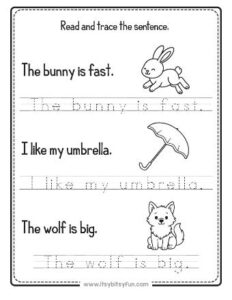 Fall Tracing Sentence Worksheets for Kindergarten - Itsy Bitsy Fun