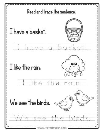 Fall Tracing Sentence Worksheets for Kindergarten - Itsy Bitsy Fun