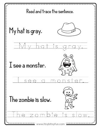 Halloween Tracing Sentence Worksheets for Kindergarten - Itsy Bitsy Fun