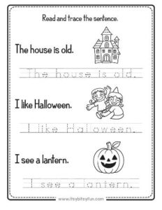 Halloween Tracing Sentence Worksheets for Kindergarten - Itsy Bitsy Fun