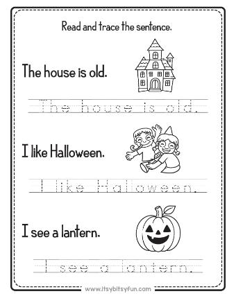 Halloween Tracing Sentence Worksheets for Kindergarten - Itsy Bitsy Fun