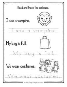 Halloween Tracing Sentence Worksheets for Kindergarten - Itsy Bitsy Fun