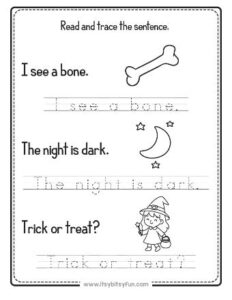 Halloween Tracing Sentence Worksheets for Kindergarten - Itsy Bitsy Fun