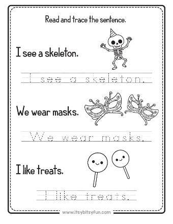 Halloween Tracing Sentence Worksheets for Kindergarten - Itsy Bitsy Fun