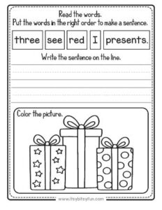 Christmas Unscramble the Sentence Kindergarten Writing Worksheets ...