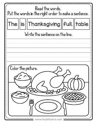 Thanksgiving Unscramble the Sentence Kindergarten Writing Worksheets ...